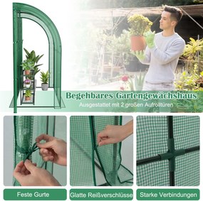 Costway Film Greenhouse Walk-in Mini skleník s policí na květiny, zelený