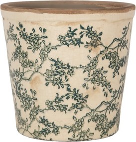 Keramický obal na květináč se zelenými kvítky Gian M - Ø 17*16 cm