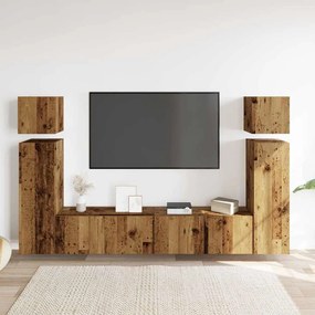 Sada 8 kusů nástěnné TV skříňka starého dřeva kompozitní dřevo 3329009