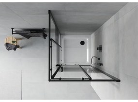 Mexen Rio, čtvercový sprchový kout 80(dveře)x80(dveře)x190 cm, 5mm čiré sklo-vzor pásky, černý profil + bílá sprchová vanička SLIM, 860-080-080-70-20-4010B
