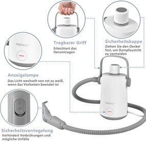 Costway Víceúčelový parní čistič Přenosný ruční parní čistič s 1000 W šedou