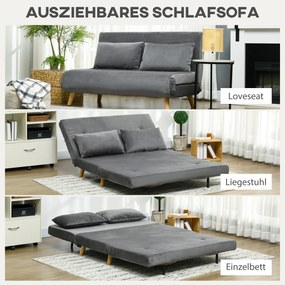 HOMCOM 2místná rozkládací pohovka s funkcí lůžka, rozkládací pohovka s nastavitelným opěradlem, šedý sametový vzhled, 130 x 78 x 79 cm do obývacího p…