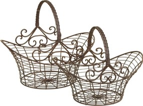 Hnědé dekorační kovové koše - set 2 ks - 41*31*35 / 36*24*28 cm