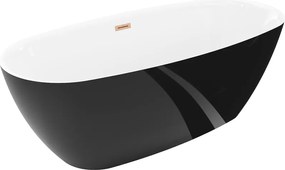 Mexen Luvo Slim, volně stojící vana 170 × 75 cm, bílá-černá, měděný přepad, 52801707575-65
