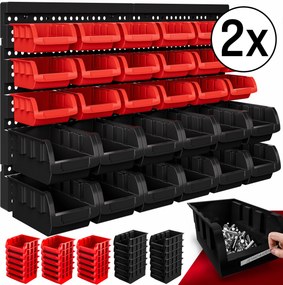 Stěna na nářadí sada 2 ks černá/červená s je 30 stohovatelné boxy