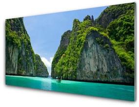 Obraz na skle Hora Voda Záliv Krajina 125x50 cm