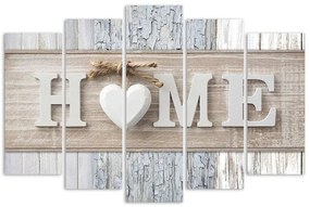Obraz na plátně pětidílný Srdce domů Dřevěné desky Vintage - 150x100 cm