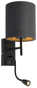 Nástěnná lampa ve stylu Art Deco černá se sametovým tmavě šedým odstínem - Stacca