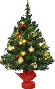 HOMCOM Mini vánoční ozdoba na vánoční stromek Vánoční dekorace, včetně vánočních ozdob a LED světýlek 60 cm, vícebarevné