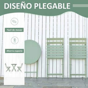 Sada skládacího zahradního nábytku Outsunny: 1 kulatý stůl a 2 terasové židle s ocelovým rámem a opěrkou pro balkon a patio, tmavě zelená