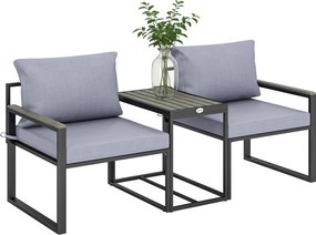 Outsunny 3dílný bistro set na balkon – 2 křesla a stolek s odnímatelnými prodyšnými polštáři, ocelový zahradní nábytek, šedá | Aosom