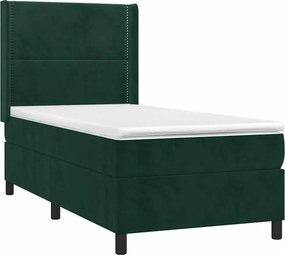 Box spring postel s matrací a LED tmavě zelená 100x200 cm samet 3139490
