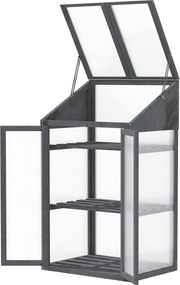 Mini-Gewächshaus, kleines Treibhaus mit Holzrahmen, Fenster und Doppeltür, 3 Regale, 70L x 50B x 120H cm, Grau