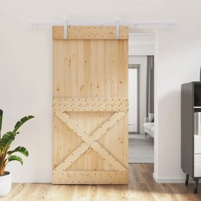 Posuvné dveře s kováním 100 x 210 cm masivní borové dřevo,  3203043