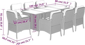 9dílný zahradní jídelní set s poduškami světle šedý polyratan 3211891