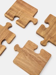 Sinsay - Dřevěné podtácky ve tvaru puzzle 4 pack - hnědá