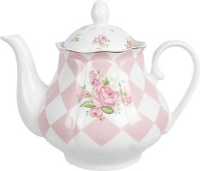 Bílo-růžová konvička na čaj s růžičkami Sweet Roses - 20*14*17 cm / 1000 ml