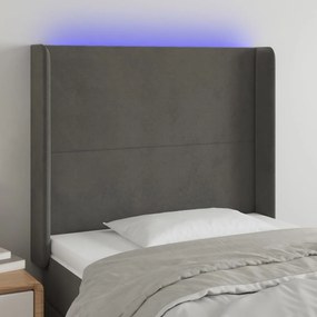 Čelo postele s LED tmavě šedé 93 x 16 x 118/128 cm samet 3123805