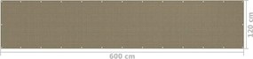 Balkonová zástěna taupe 120 x 600 cm HDPE 310967
