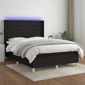 Box spring postel s matrací a LED černá 140x200 cm textil,  3139199