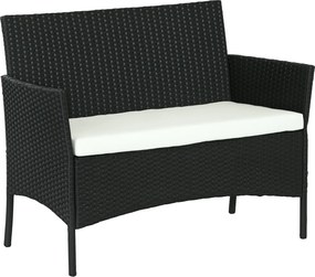 Outsunny PE Ratan a Ocelový Zahradní Sofas, 2-Místný s Polštářem a Opěrkami, 100x54x80cm, Černý | Aosom