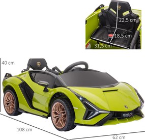 HOMCOM Dětské auto, 2 jízdní režimy, Lamborghini SIAN SUV auto na hraní, elektrické auto s dálkovým ovládáním, hudba (MP3/USB), 37-60 měsíců, zelené …