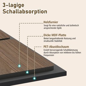 Costway 4 balení akustických panelů na stěny s 9 čtvercové dřevěné panely stěny