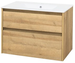 Mereo Mereo, Opto, koupelnová skříňka s keramickým umyvadlem 81 cm, bílá, dub, bílá/dub, černá, CN921