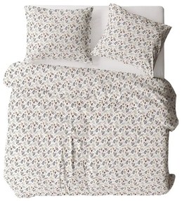 KARO Flanelové povlečení 160x200 614N bílo-béžové vícebarevné květinové Flanel Comfort button-up