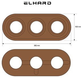 Elhard Nástěnný kulatý dřevěný trojrámeček, tmavé dřevo KN5003D