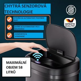 Monzana Bezdotykový odpadkový koš 58 l, černý 109592