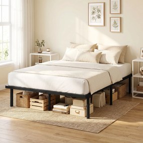 HOMCOM kovový rám postele s úložným prostorem pod postelí, výška 35,5 cm, laťkový rošt, tichý design — bez boxspringu, snadná montáž — 140 × 200 cm, …