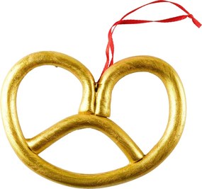 Vánoční ozdoba na stromeček preclík, 15 × 11 cm, zlatý, PVC, IP44, venkovní
