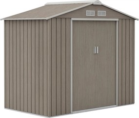 Outsunny 2,42 m² zahradní kůlna efekt dřeva s vyztuženou základnou bez podlahy 213x130x185 cm venkovní zahradní kůlna se 2 posuvnými dveřmi a 4 okny p