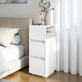 HOMCOM sada 2 úzkých vysokých nočních stolků se 2 zásuvkami a otevřenou policí — úsporné moderní stolky do ložnice a obýváku, 25 x 30 x 65 cm, bílá