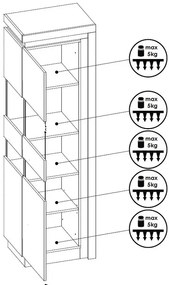Vysoká vitrína Lyon, bílá lesk, s osvětlením, levá