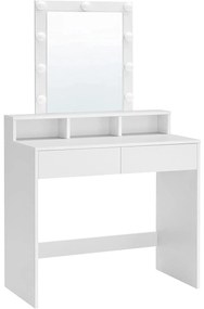 Toaletní stolek se zrcadlem a žárovkami, 80 x 145 x 40 cm, bílý