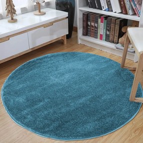 Jednobarevný kulatý koberec modré barvy Šířka: 100 cm | Délka: 100 cm