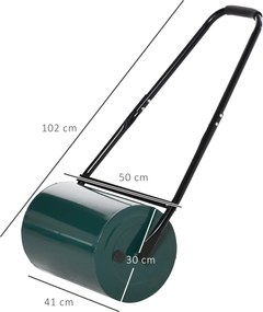 Zahradní válec Outsunny s rukojetí ve tvaru U Průměr 31 cm Pracovní šířka 30 cm Náplň 40 l vody Písek Kovová zelená barva pro dokonalé trávníky