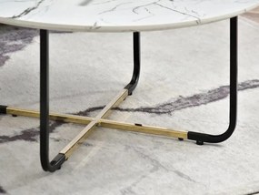 MPT Kulatý konferenční stolek Alisa XL - bílý mramor/černo zlaté podnoží