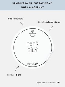 Samolepka na kořenky PEPŘ BÍLÝ bílá 5 cm základní písmo