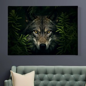 Obraz na plátně - Vlk skrytý mezi větvemi FeelHappy.cz Velikost obrazu: 150 x 100 cm