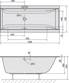 Polysan CLEO SLIM 150 x 75 x 48 cm 27611S obdélníková vana bílá
