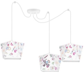 Dětské závěsné svítidlo Diamond Spider, 3x bílé textilní stínítko se vzorem