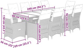 11dílný zahradní bistro set s poduškami hnědý polyratan 3277244