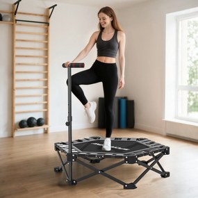 Fitness trampolína s nastavitelnou T-rukojetí, skládací, taška na přenášení, nosnost 120 kg, ocel, plast, černá barva