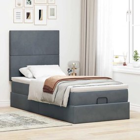 Osmanský rám postele s matracemi tmavě šedá 80x200cm samet 3313362