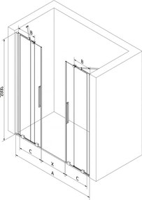 Mexen Velar Duo, posuvné dveře do otvoru 150x200 cm, 8mm čiré sklo, zlatá matná, 871-150-000-02-55