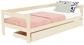 Benlemi Jednolůžková postel ze dřeva SAFE 5v1 se zábranou a úložným šuplíkem Zvolte barvu: Pastelově růžová, Zvolte rozměr: 80x160 cm, Zvolte zábranu: S otevřeným vstupem