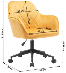 Kancelářské křeslo, Velvet látka žlutá/černá, SORILA NEW